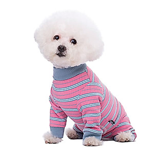Dog Striped Recovery Suit, Puppy After Surgery Onesie for Female Male Dogs, Dogs Cats Long Sleeve Pajamas Bodysuit, Surgery Abdominal Wound Bandages Clothes, Dog Pant for Shedding Skin Disease