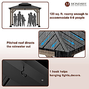 MONDAWE Wood Gazebo 10x12Ft Hardtop Gazebo Patio Premium Cedar Frame Gazebo Heavy Duty Galvanized Steel Double Roof Pavilion for Patio Lawn Garden