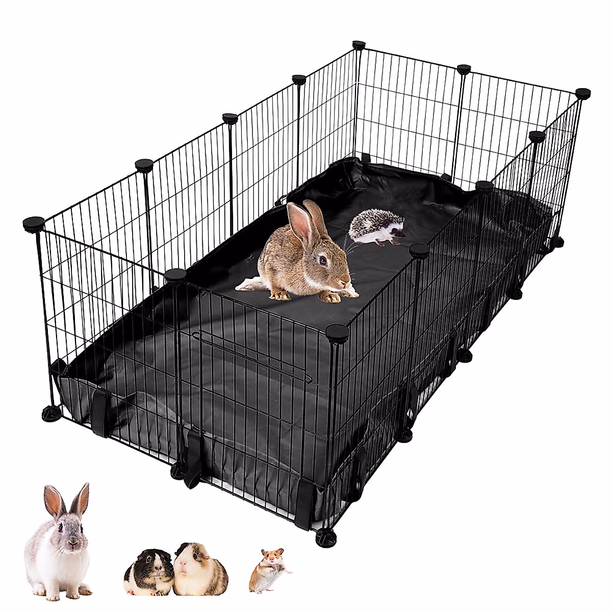 CheeFun Guinea Pig Cages: 8 Sq Ft Expandable Small Animal Cage for Rat Rabbit Ferret Bunny Chinchilla Hedgehog Lizard Indoor Outdoor - 12pcs Pet Panels (Black)