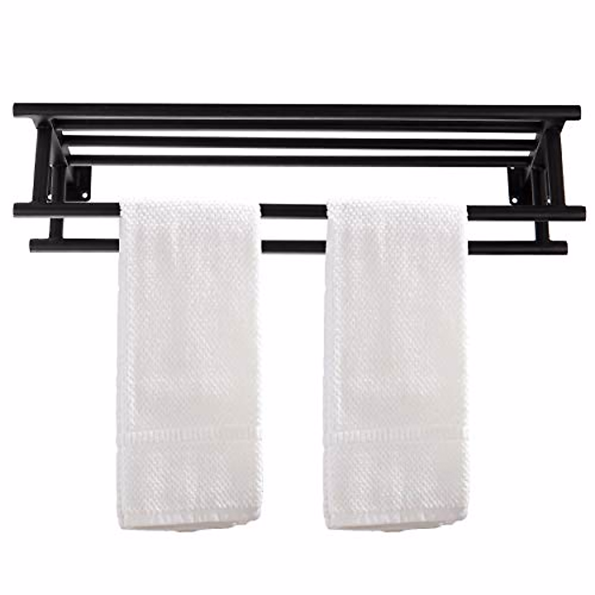 Mind Reader Alloy Collection, Wall-Mount Towel Rack with 2 Bars and Top Shelf, Drying Rack, Metal, Black
