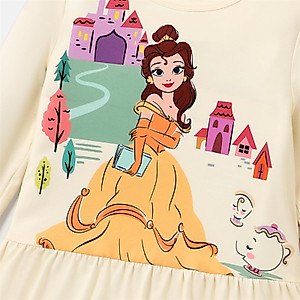 Disney Princess Toddler Girls Long Sleeve Ruffle T-Shirt Dress Pants Leggings Outfit Set Yellow 4-5 Years