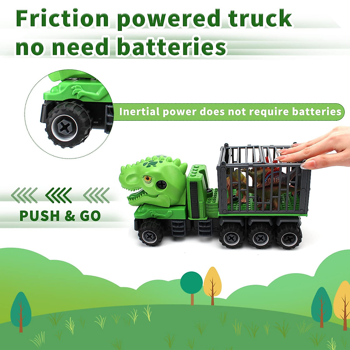 Happytime Snap Dinosaur Truck Toy Transport Carrier for Kids with Play Mat, Lights, Sounds Realistic Dinosaurs, Take Apart Monster Dino Car Truck STEM Toys Christmas Birthday Gift for Boys Grils