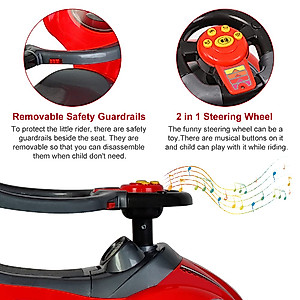 ChromeWheels 3 in 1 Ride on Toys Pushing Car with Removable Sun Visor, Mega Car for Toddlers w/Handle & Horn & Music, Color Red