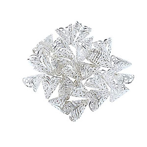 Artibetter 50pcs Metal Flower Filigree Bead Cones Jewelry End Caps Spacer Beads Jewelry Findings Charms for DIY Craft Bracelet Necklace Making 15x16mm (Silver)