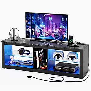 Bestier 55 inch LED TV Stand with Power Outlet, LED TV Stand for Xbox, Gaming Entertainment Center with Storage for 55/60/65inch TV,Modern TV Cabinet for Living Room Black Marble
