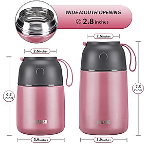 MAXSO 2 Pack Soup Thermo for Hot & Cold Food for Kids Adults, Vacuum Insulated Food Jar Thermal Lunch Containers, Travel Food Flask with Spoon (24 oz,17 oz) (Pink)