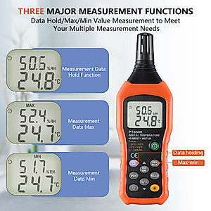 BROAIMX Digital Psychrometer Thermo-Hygrometer with Backlight, PT6508 Temperature and Humidity Meter Thermometer Hygrometer with Dew Point and Wet Bulb Temperature, 4*AAA Batteries Included