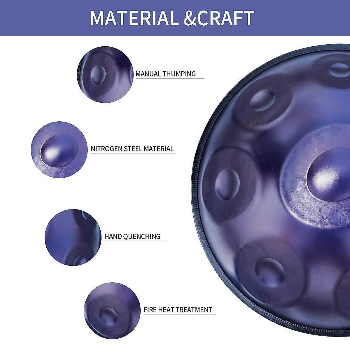 YuELinG Handpan Drum 9 notes 22inch Purple in D minor with Soft Handpan case, Durable Stand, mallets and dust-free cloth