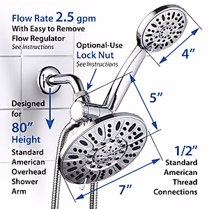 AquaDance 7" Premium High Pressure 3-Way Rainfall Combo for The Best of Both Worlds - Enjoy Luxurious Rain Showerhead and 6-Setting Hand Held Shower Separately or Together - Chrome Finish - 3328