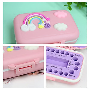Vewye Baby Tooth Box Kids Keepsake Organizer Cute Children Tooth Fetal Hair Container with English Mark (Rainbow-Pink)