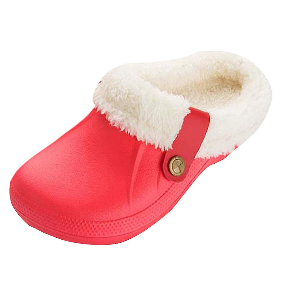 TooTu Waterproof Slippers Women Men Plush Lined Clogs Winter Garden Shoes Warm House Slippers Indoor Outdoor Red