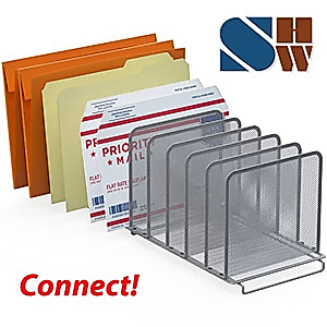 2 Pack - SimpleHouseware 5 Section Upright File Sorter Organizer, Silver