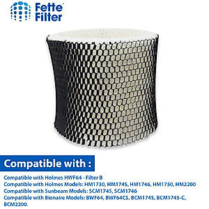Fette Filter - HWF-64 Humidifier Filter B Wick Replacement Compatible with Holmes HWF64 Filter B for models HM-1645 HM-1730 HM-1745 HM-1750 HM-2200 & Bionaire BWF-64 includes 2 QTY.