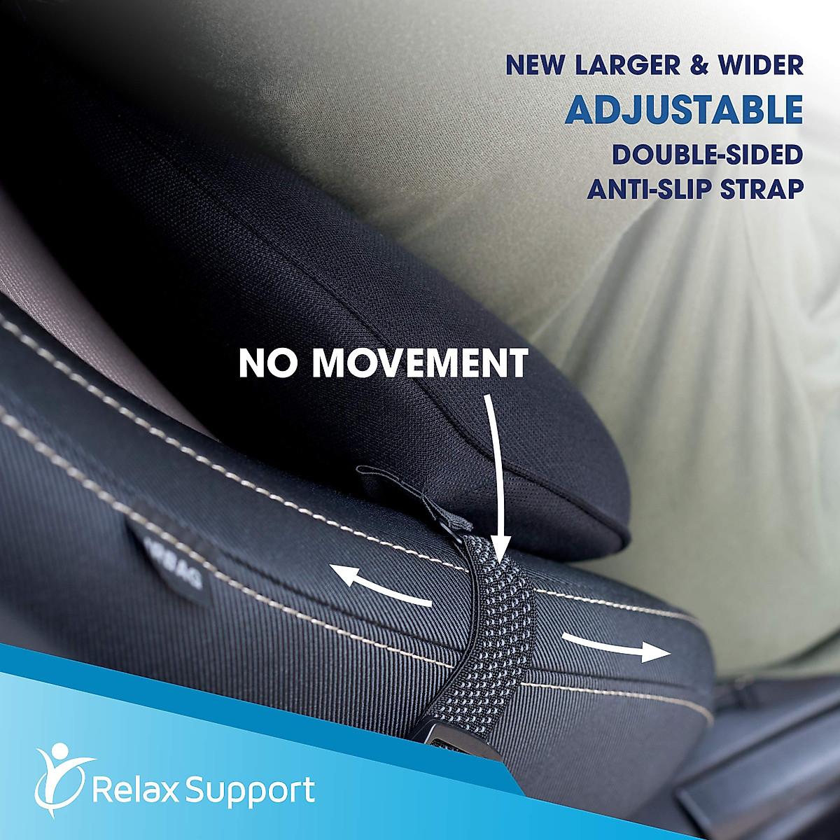 RELAX SUPPORT RS13-S Lumbar Support Pillow for Car - Full Memory Foam, Adjustable Dual Straps, Medium Firm - Promotes Good Spinal Posture&Comfortable Sitting While Driving - Back Support for Car Seat