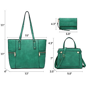 Vansarto Fashion Handbags and Purses for Women Large Work Tote Bag Top Handle Satchel Shoulder Bag 3pcs Hobo Purse Set (Green)