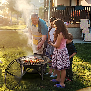 Fire Beauty Fire Pit for Outside Wood Burning,BBQ Grill Steel Fire Bowl with Spark Screen Cover,Log Grate,Poker for Camping Beach Bonfire Picnic Backyard Garden