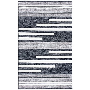 SAFAVIEH Striped Kilim Collection 4' x 6' Ivory / Black STK506A Handmade Flatweave Cotton Area Rug