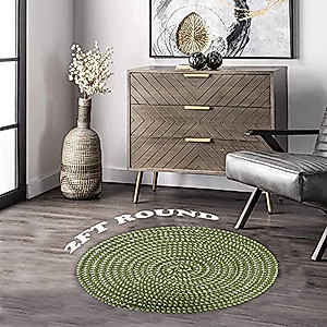 Hand Woven Round Area Rugs Living Room Bedroom Study Computer Chair Cushion Base Mat Round Carpet Lifts Basket Swivel Chair Pad Coffee Table Rug(2' Round, Green)
