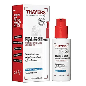THAYERS Soak It Up 80HR Liquid Moisturizer, Face Moisturizer with Hyaluronic Acid and Snow Mushroom, Dermatologist Tested Skin Care for Normal to Dry Skin, 2.5 Oz