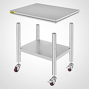 Mophorn Stainless Steel Work Table with Wheels 24 x 30 x 33.8 Inch Prep Table with 4 Casters Heavy Duty Work Table for Commercial Kitchen Restaurant Business