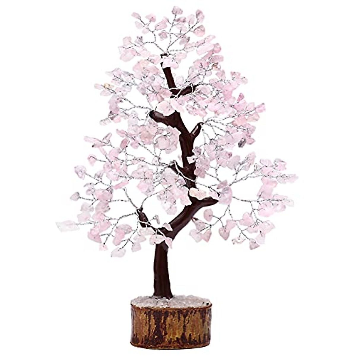 Rose Quartz Gemstone Tree Stone Tree Crystal Tree of Life Prosperity Stones Tree Money Bonsai Tree Feng Shui Tree Handmade Gift for Home Office Decorations Ornament Silver Wire 10-12 Inch