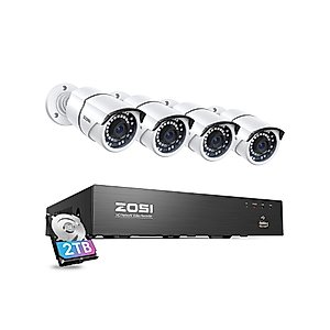 ZOSI 8CH 4K PoE Home Security Camera System, 8 Ports 16CH 8MP NVR with 2TB HDD, 4pcs 5MP Outdoor PoE IP Cameras, 120ft Night Vision, Motion Detection, Remote Access, for 24/7 Recording