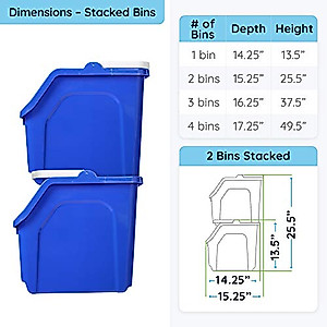 Recycling Rules 6 Gallon Stackable Recycling Bin Container in Blue, Eco-Friendly BPA-Free Handy Recycler with Handle, 4-Pack
