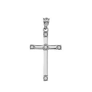 CaliRoseJewelry 14k Classy Elegant Diamond Simple Cross Charm Pendant in White Gold