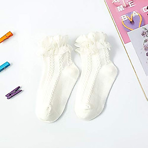 5 pairs Baby Girls Ruffle Socks White Kids Toddler Frilly Lace Ruffle Dress Cotton Socks 2-3T