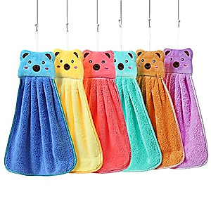 RMay Store HOTUMN Hanging Towel Washcloth Cartoon Cute Animal Kids Microfiber Hanging Hand Towels Absorbent Towel for Kitchen Bathroom Color Random 2pcs