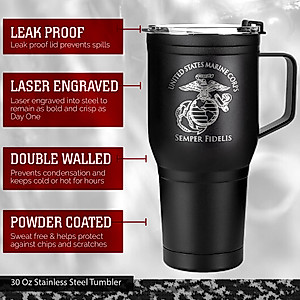 Military Veteran Products 30 oz USMC Coffee Tumbler with Handle- Double Wall Vacuum Insulated Stainless Steel Marine Corps Tumbler Travel Mug – USMC Vet Owned Business
