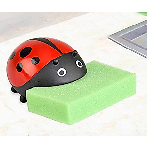HOME-X Ladybug Sponge Holder with 3 Sponges, Kitchen Sink Accessories 4" L x 3" W x 2" H