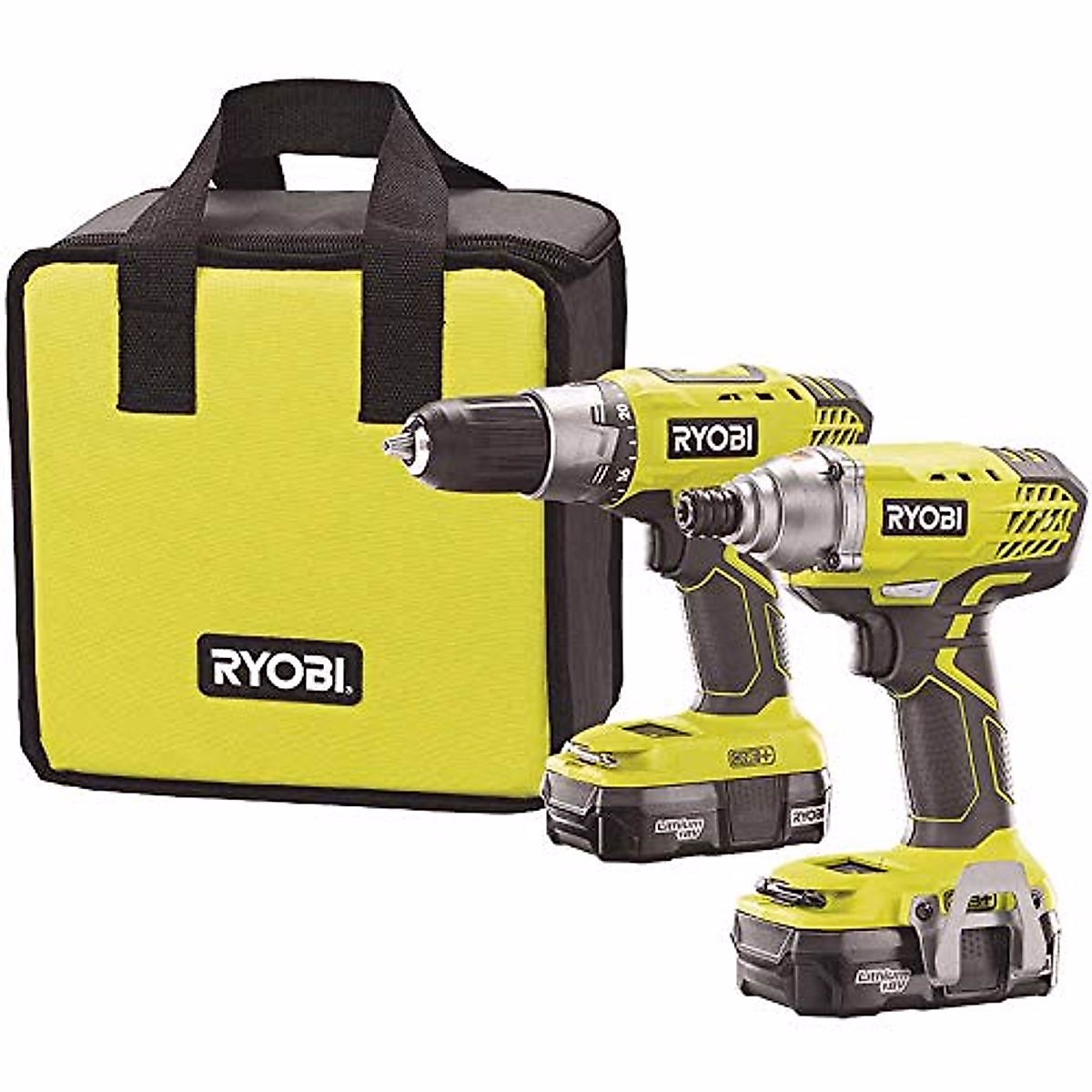 RYOBI P1832 18V One+ Handheld Drill/Driver and Impact Driver Kit (6 Piece Bundle, 1x P277 Drill / Driver, 1x P235 Impact Driver, 1x P118 Dual Chemistry Charger, 2x P102 18V Batteries, 1x Tool Bag)