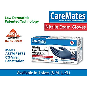 CareMates Nitrile Medical Exam Gloves, Latex Free Rubber, Powder Free, Extra Strong, 4 Mil Thick, Certified for Home Infusion, First Aid, Food Safe, Cleaning Gloves, Large, 100-count