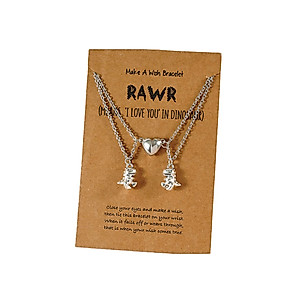 COLORFUL BLING Mutual Attraction Love Heart Necklace Friendship Dinosaur Mushroom Pendant Matching Necklace for Couples Best Friends Friendship Pinky Promise Long Distance Jewelry-Cute