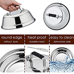 6.5In Cheese Melting Dome, HaSteeL Stainless Steel Small Round Basting Steaming Cover, Heavy Duty Griddle Grill Accessories for Kitchen Cooking Flat Top BBQ Indoor & Outdoor, Dishwasher Safe - 4 Packs