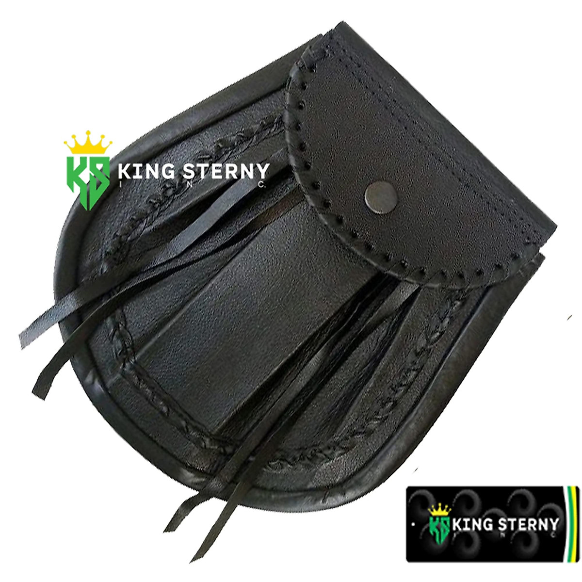 Scottish Kilt Black Leather Sporran of ROB ROY Jacobite with Lace Tassels & Chain Belt Medium