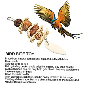 Zerodis Corn Leaf Nut Chew Toy,Bird Chewing Toy Bird Cage Gnawing Toy with Stainless Steel Hook Corn Leaf Nut