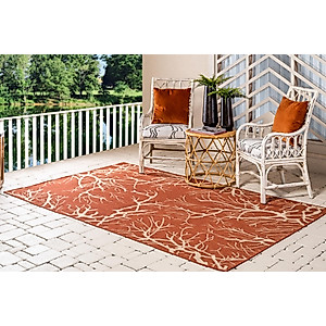 Unique Loom Outdoor Botanical Collection Area Rug - Branch (7' 1" x 10' Rectangle, Terracotta/ Beige)