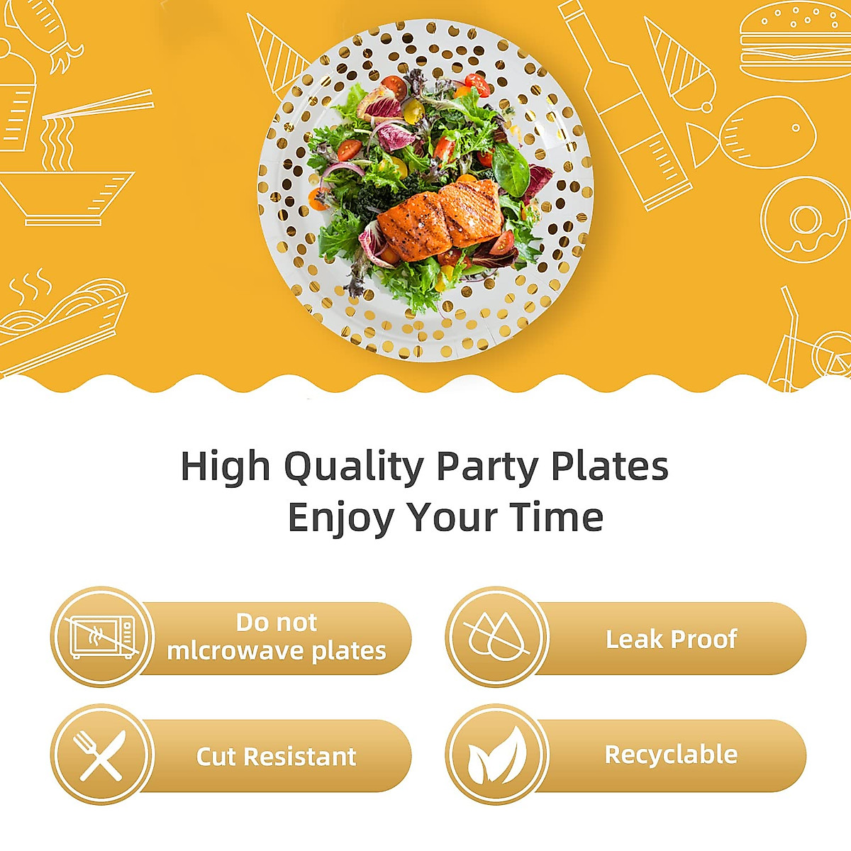 CENLBJ White and Gold Paper Plates,7INCH Gold Dot Dessert Plates,Disposable Party Supplies Suitable for Weddings,Birthdays,Bridal Parties,All Occasions(100 PCS)