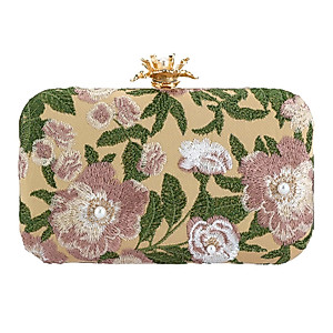 Clutch Purse Women Floral Embroidery Evening Bag Elegant Crossbody Bag Handbags for Wedding Cocktail Party Prom Banquet (Dark Yellow)