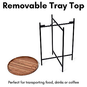 BIRDROCK HOME Folding Side Table with Removable Wood Tray - Black Metal Foldable Nightstand - Indoor Use Only - Bar Coffee Drinks Food Serving Tray - Decorative Modern End Accent - Natural Acacia