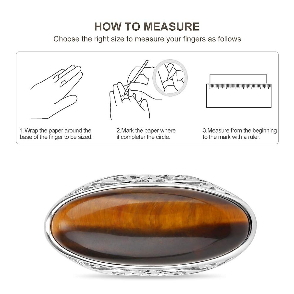 Tiger Eye Stone Statement Ring for Women 925 Sterling Silver Gemstone Magnificent Oval Shaped Tiger Eye Solitaire Ring Mothers Day Gifts for Mom Christmas Birthday Jewelry Gifts for Wife Grandma (9)