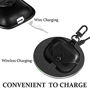 Genuine Leather Case Compatible with AirPods Pro Case, VOMA Protective Cover for Apple AirPods Pro Wireless Charging Case Headphones EarPods, Soft Leather Cover with Keychain Hook Black