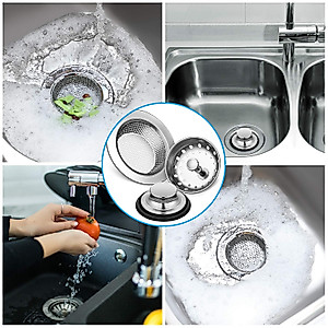 3 Pieces Kitchen Sink Stopper Strainer Garbage Disposal Plug, Stainless Steel Universal Anti-Clogging Kitchen Sink Filter Sieve Basket Strainer, Wide Rim for Kitchen Sink Drain (Silver)