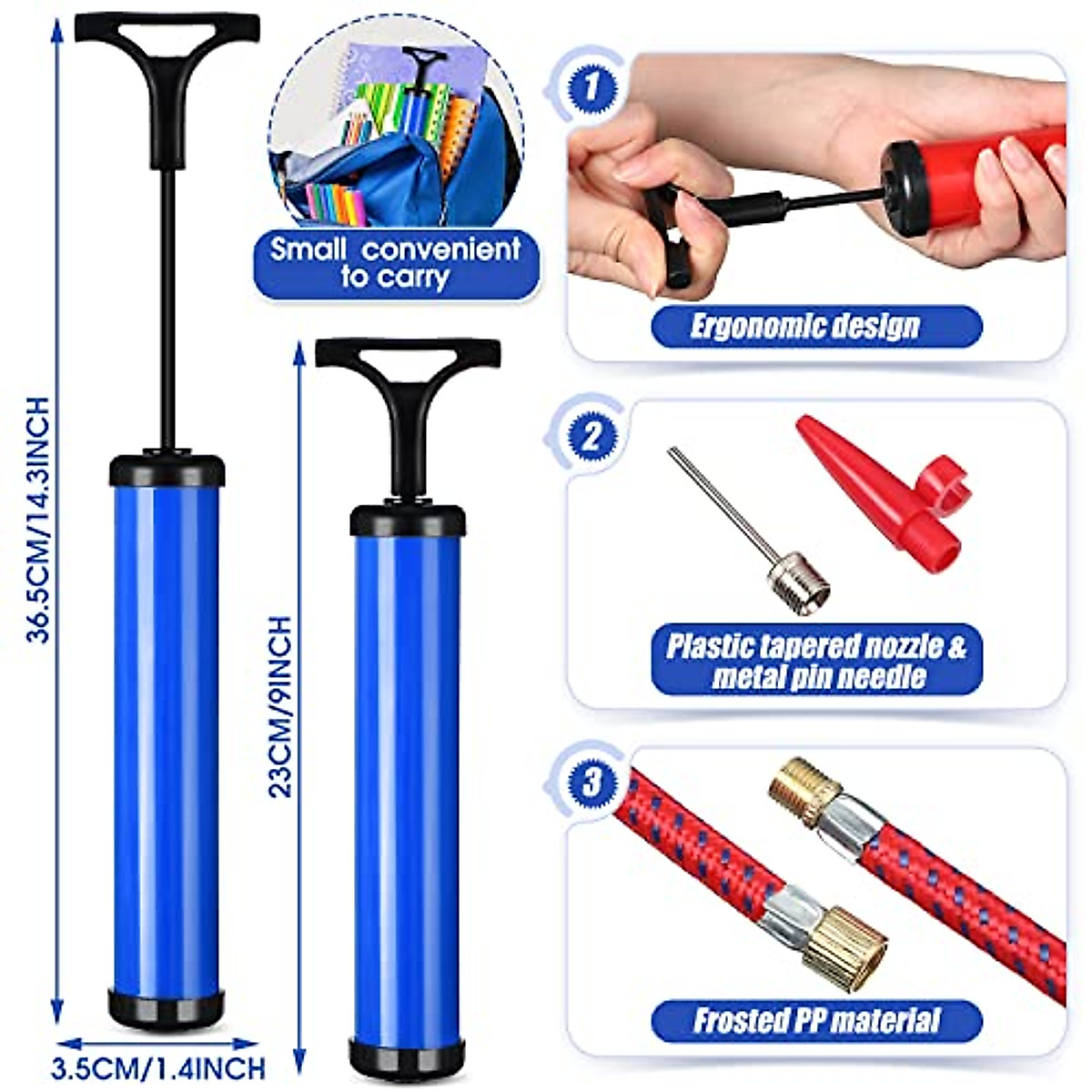 Xinnun 30 Sets Ball Pump Bulk Portable Hand Air Pump Sports Ball Tool with Needle, Nozzle, Extension Hose Inflator Kit for Soccer Football Basketball Rugby Volleyball Balloon Swim Inflatables