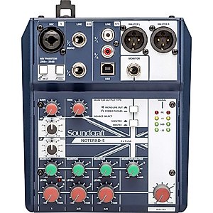 Soundcraft Notepad-5 Small-Format Analog Mixing Console with Polsen HPC-A30 Monitor Headphones, Fastener Straps (10-Pack) & XLR Cable Bundle