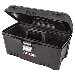 ArtBin 6918AB Twin Top 17 inch Supply Box, Portable Art & Craft Supply Organizer with Handle, [1] Plastic Storage Case, Black