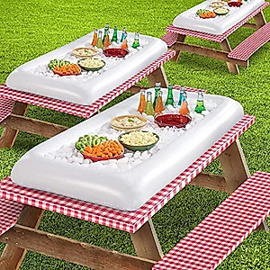 3PCS Inflatable Serving Bar, Buffet Cooler with Drain Plug - Salad Picnic Ice Food Server - Luau Pool Hawaiian Party Supplies with a Hand Pump