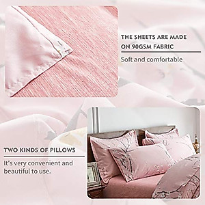 AIKASY Bed in a Bag 6 Pieces Twin Size - Floral Print - Soft Microfiber, Reversible Bed Comforter Set (1 Comforter, 2 Pillow Shams, 1 Flat Sheet, 1 Fitted Sheet, 1 Pillowcases)（Pink, Twin）